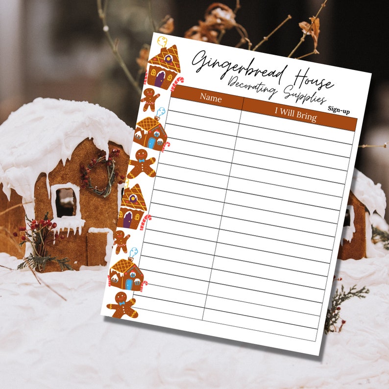 Gingerbread House Decorating Supplies Sign-up Sheet | Gingerbread House ...