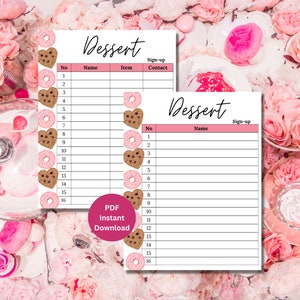 Dessert Sign up Sheet | Dessert Sheet | Printable Dessert Sign up Sheet ...
