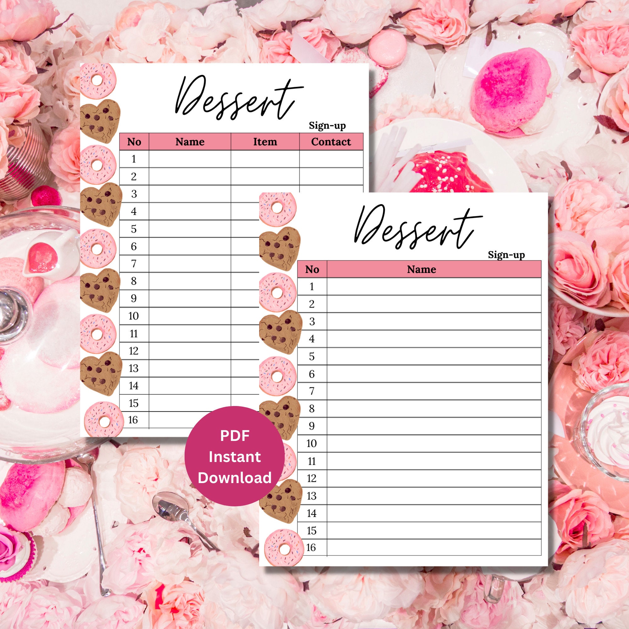 Dessert Sign up Sheet | Dessert Sheet | Printable Dessert Sign up Sheet ...