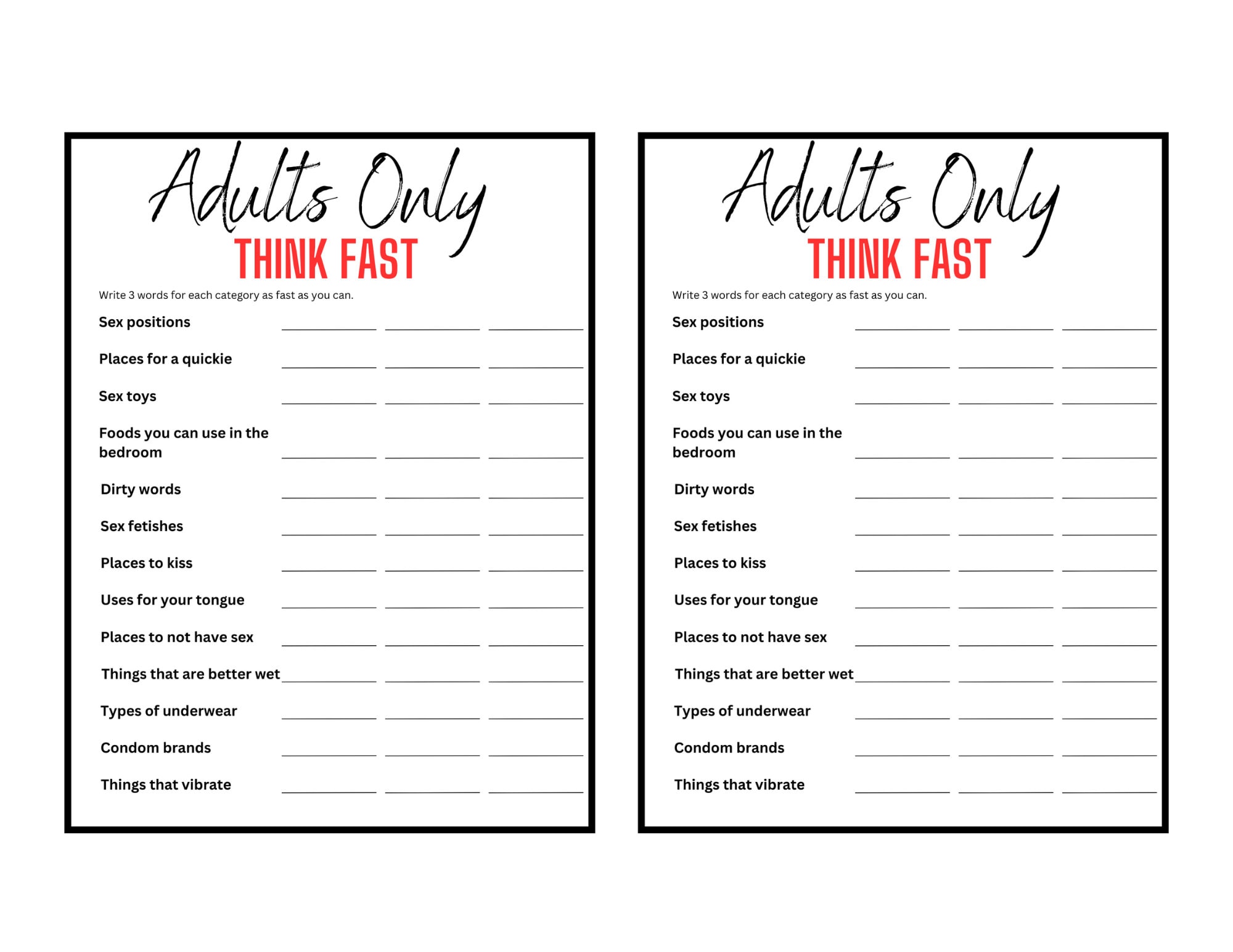 Think Fast Adult Game Word Scramble Party Game Adult Only Games Naughty ...