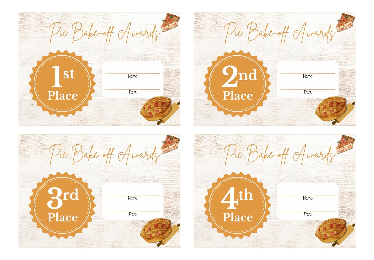 Pie Bake-off Award Cards| Pie Party | Pie Cook-off Event | Pie Award ...