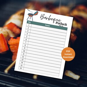 Potluck Sign up Sheet BBQ Potluck Sign up Sheet Barbeque - Etsy