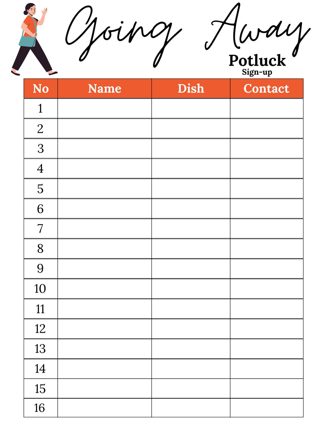 Potluck Sign up Sheet Going Away Potluck Sign up Sheet - Etsy