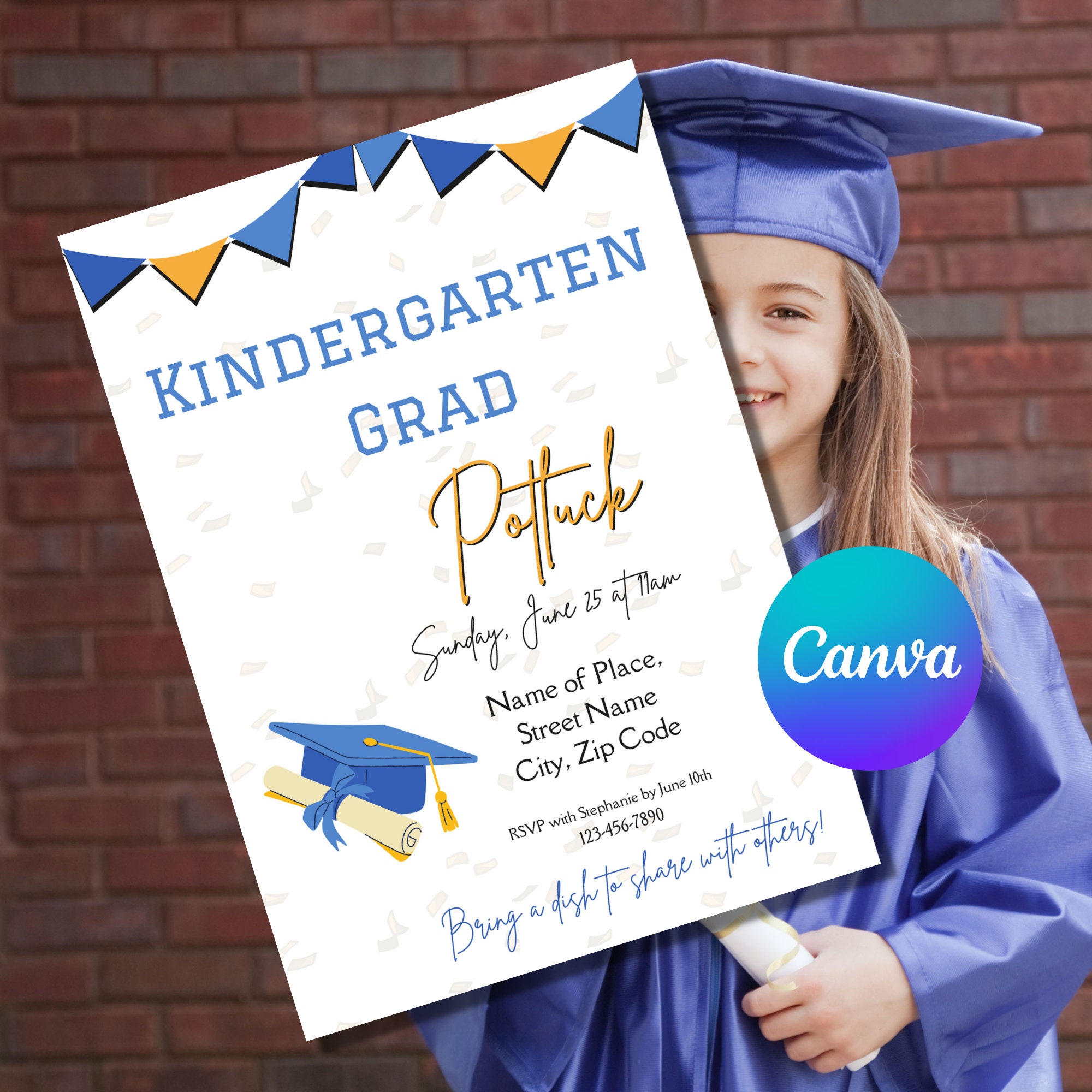 Kindergarten Grad Potluck Invitation Template Kindergarten Grad Party ...