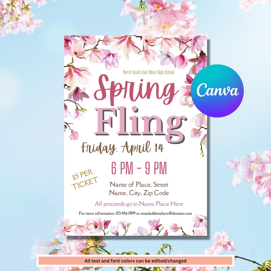 Spring Fling Invitation Template | Spring Fling School Dance Flyer ...