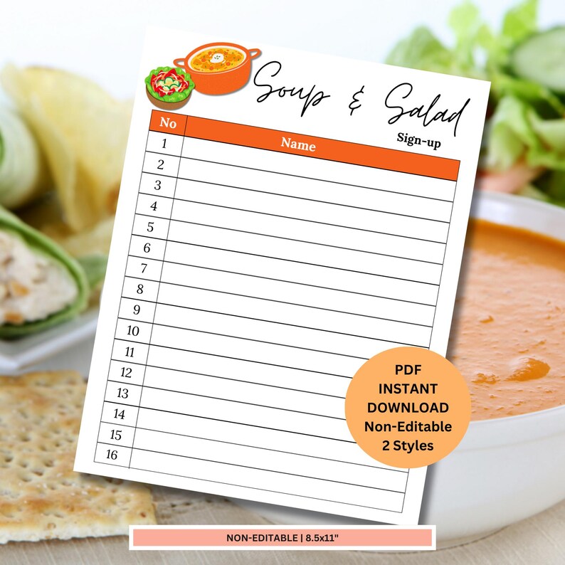 Soup & Salad Potluck Sign up Sheet | Soup and Salad Potluck Sheet ...