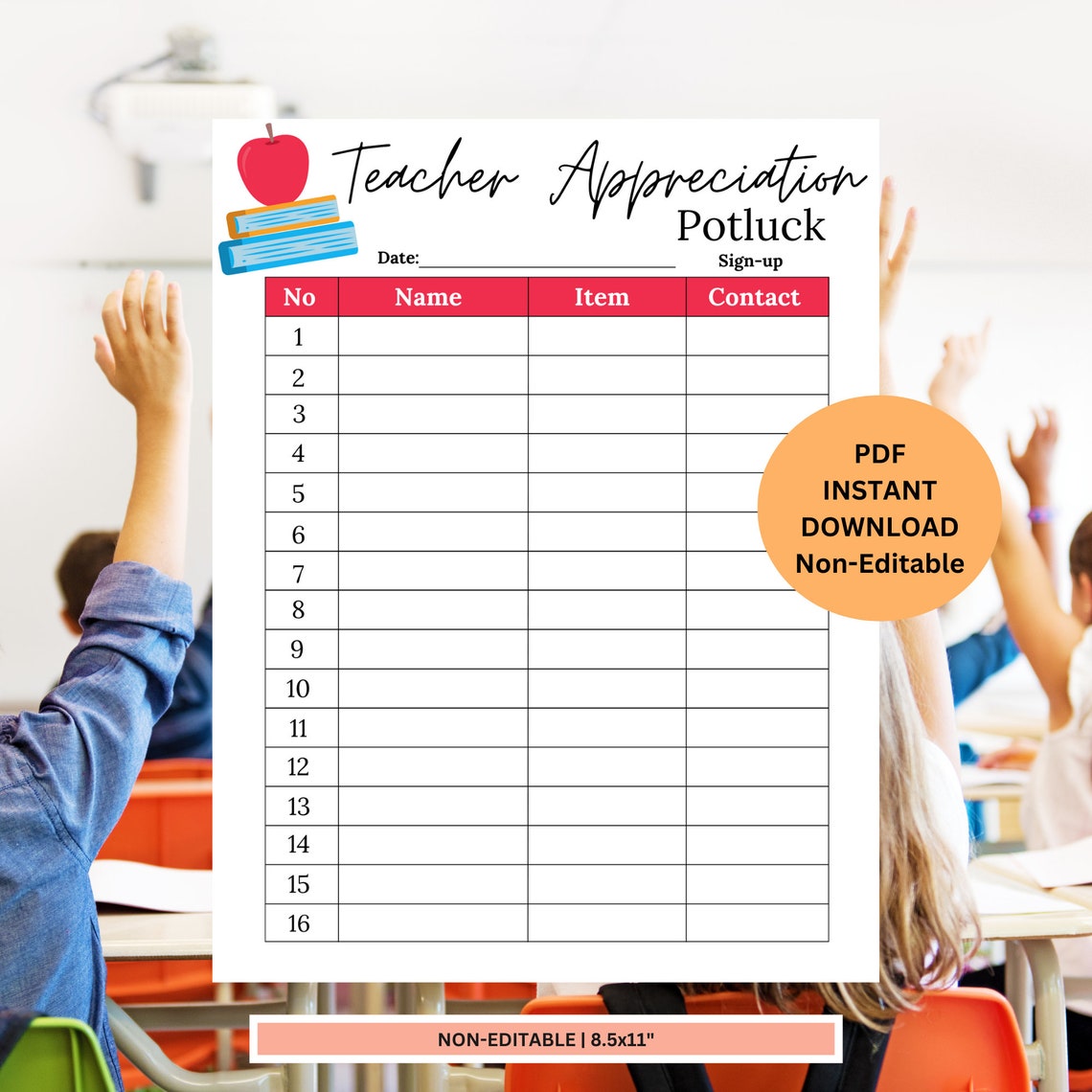 Teacher Appreciation Potluck Sign up Sheet Teacher Sign up Sheet School ...