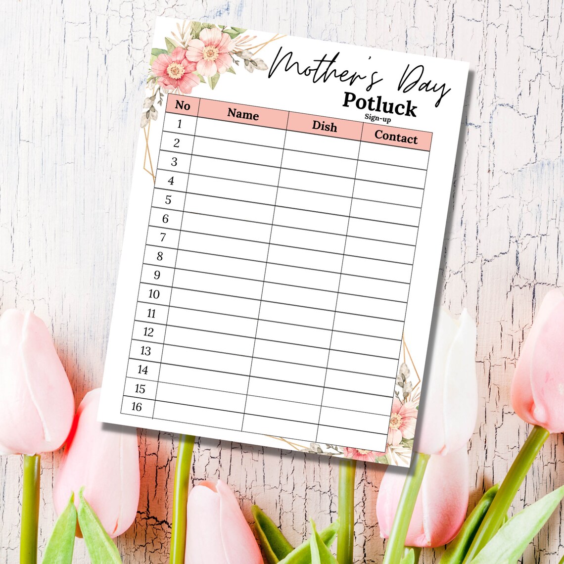 Potluck Sign up Sheet Mother's Day Potluck Sign up Sheet Mother's Day ...
