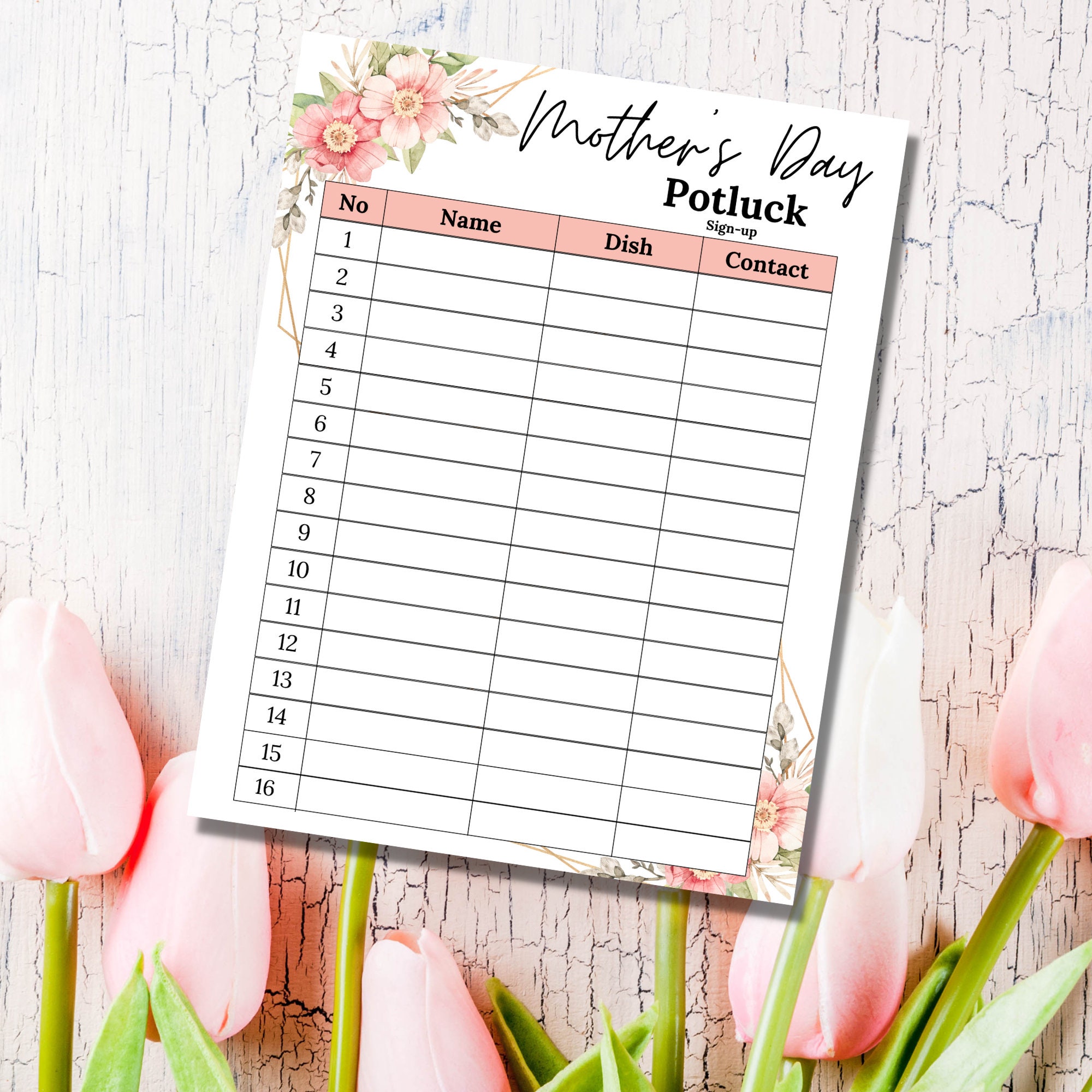 Potluck Sign up Sheet | Mother's Day Potluck Sign up Sheet | Mother's ...