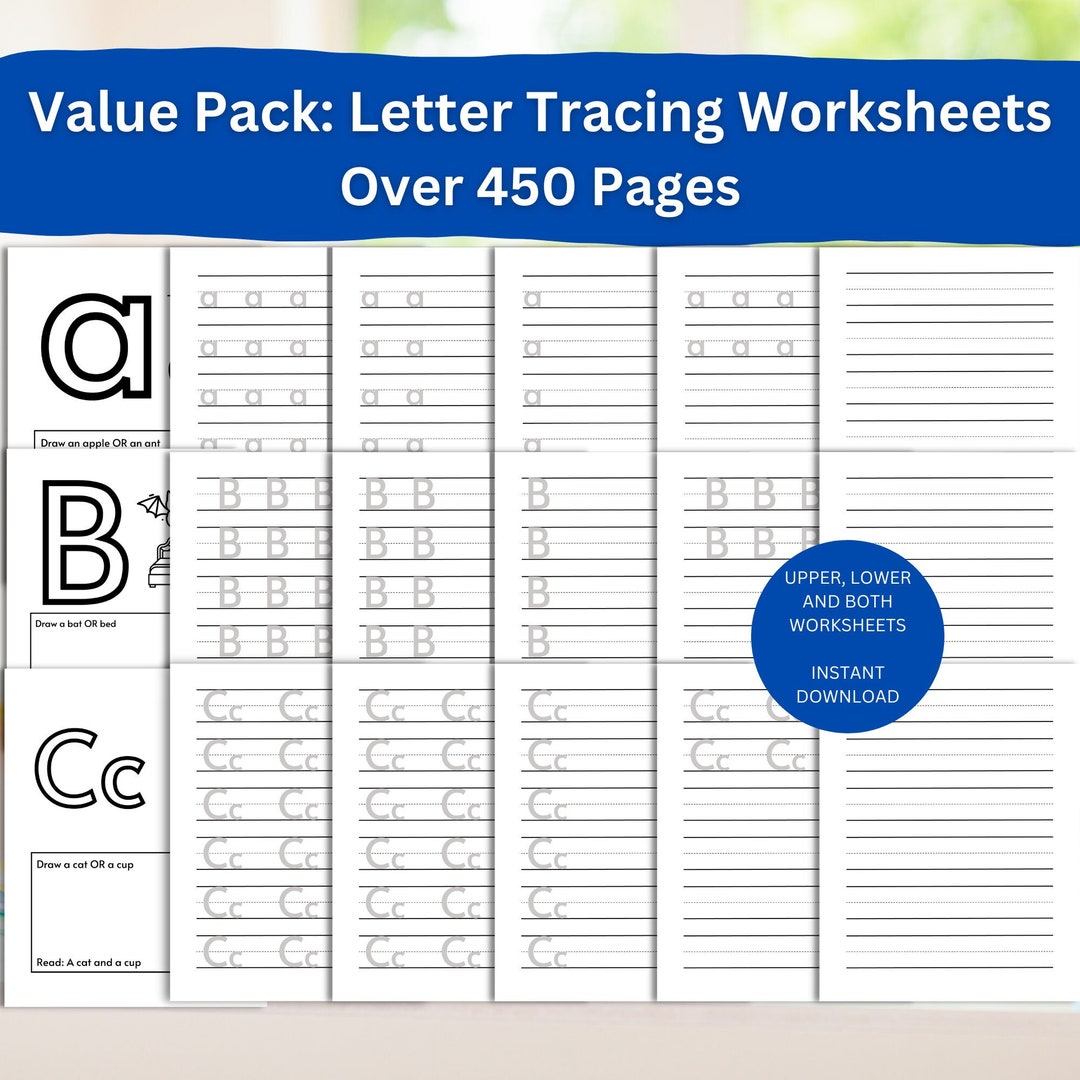 Letter Tracing Worksheet Bundle | Kindergarten Worksheets | Handwriting ...