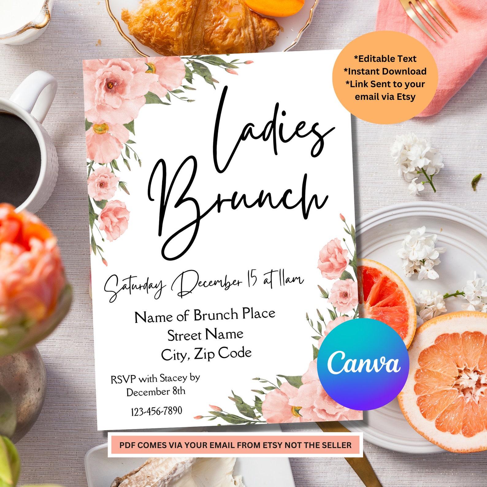 Ladies Brunch Template | Editable Girls Brunch | Ladies Brunch Invite ...