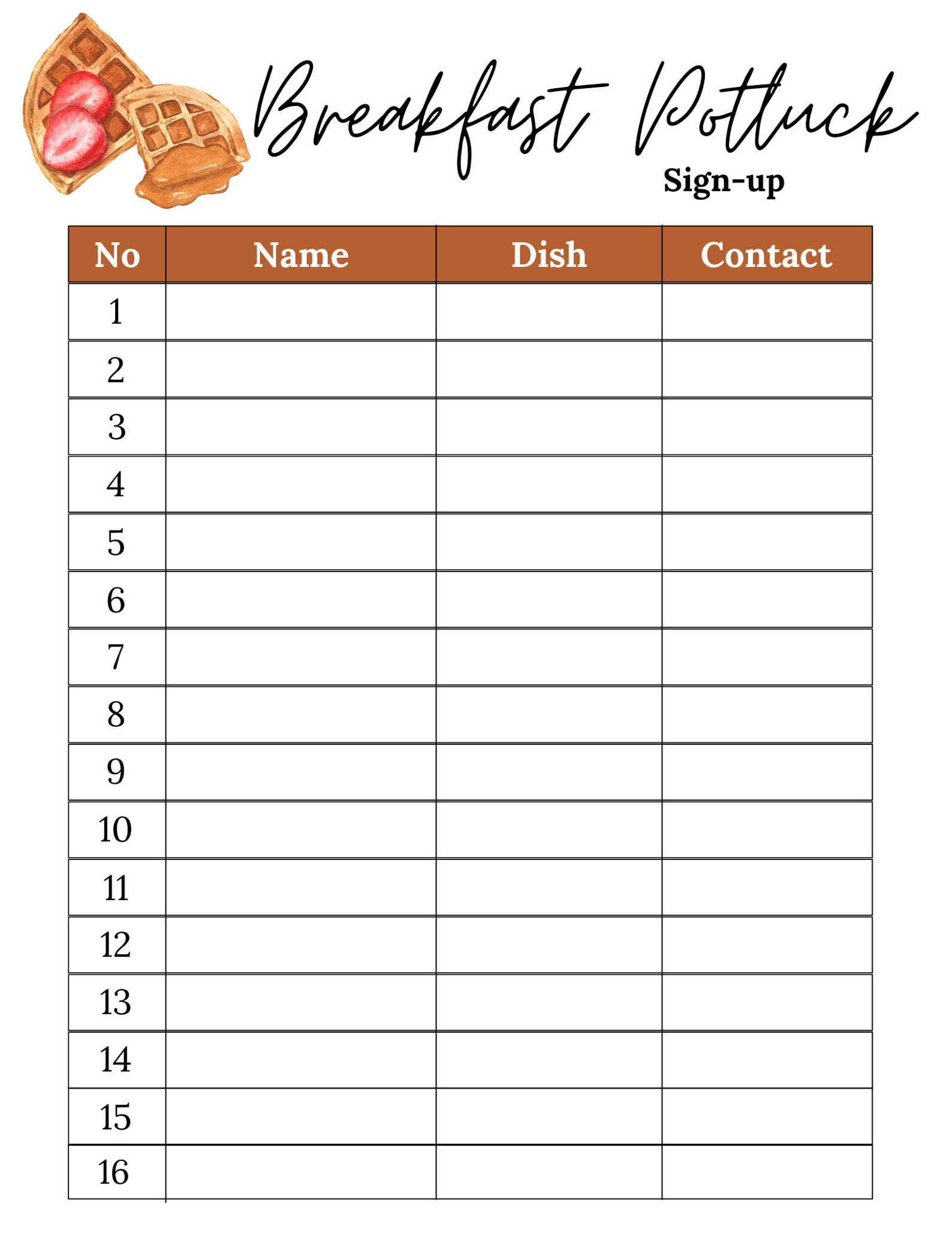 Potluck Sign up Sheet Breakfast Potluck Sign up Sheet Breakfast Potluck ...