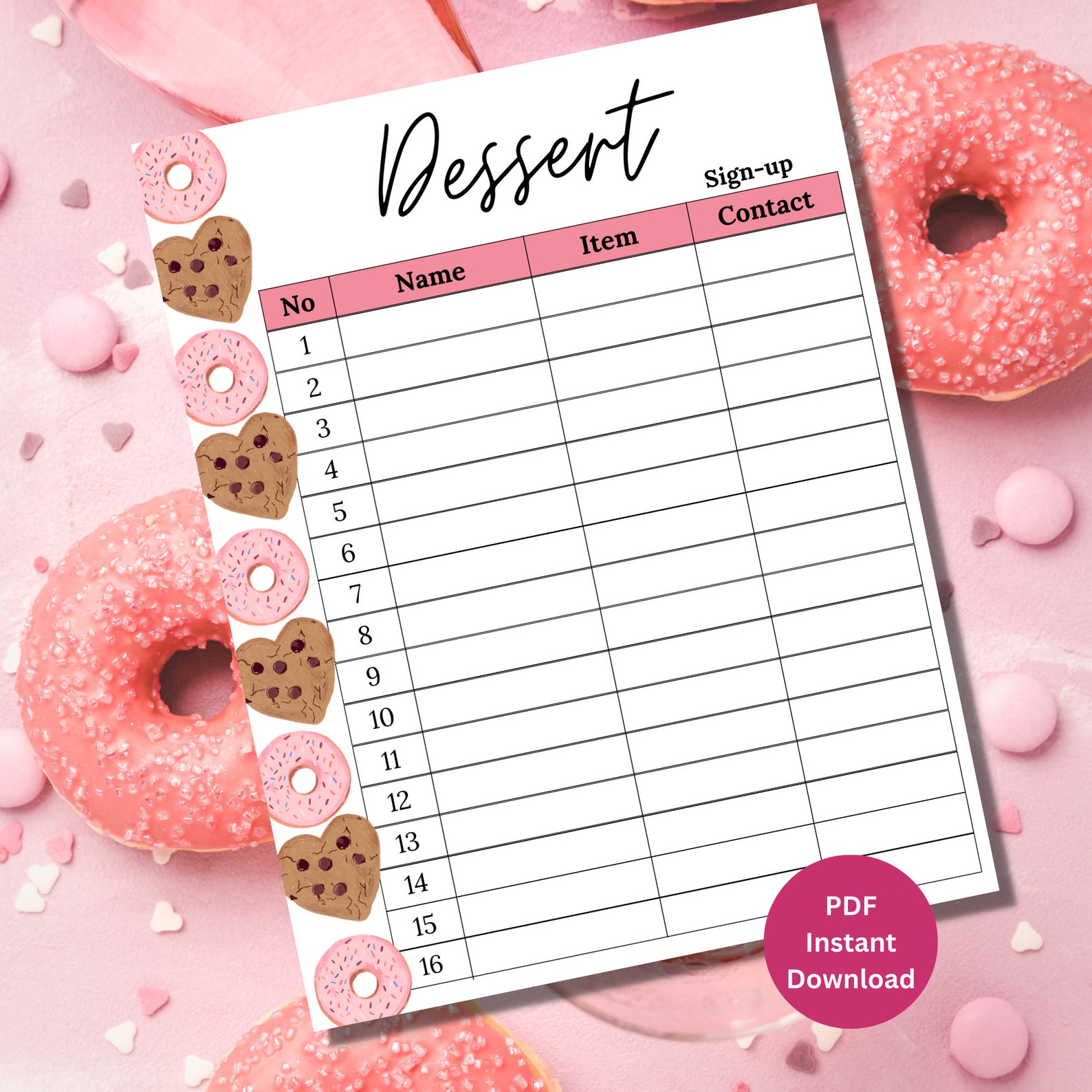 Dessert Sign up Sheet | Dessert Sheet | Printable Dessert Sign up Sheet ...