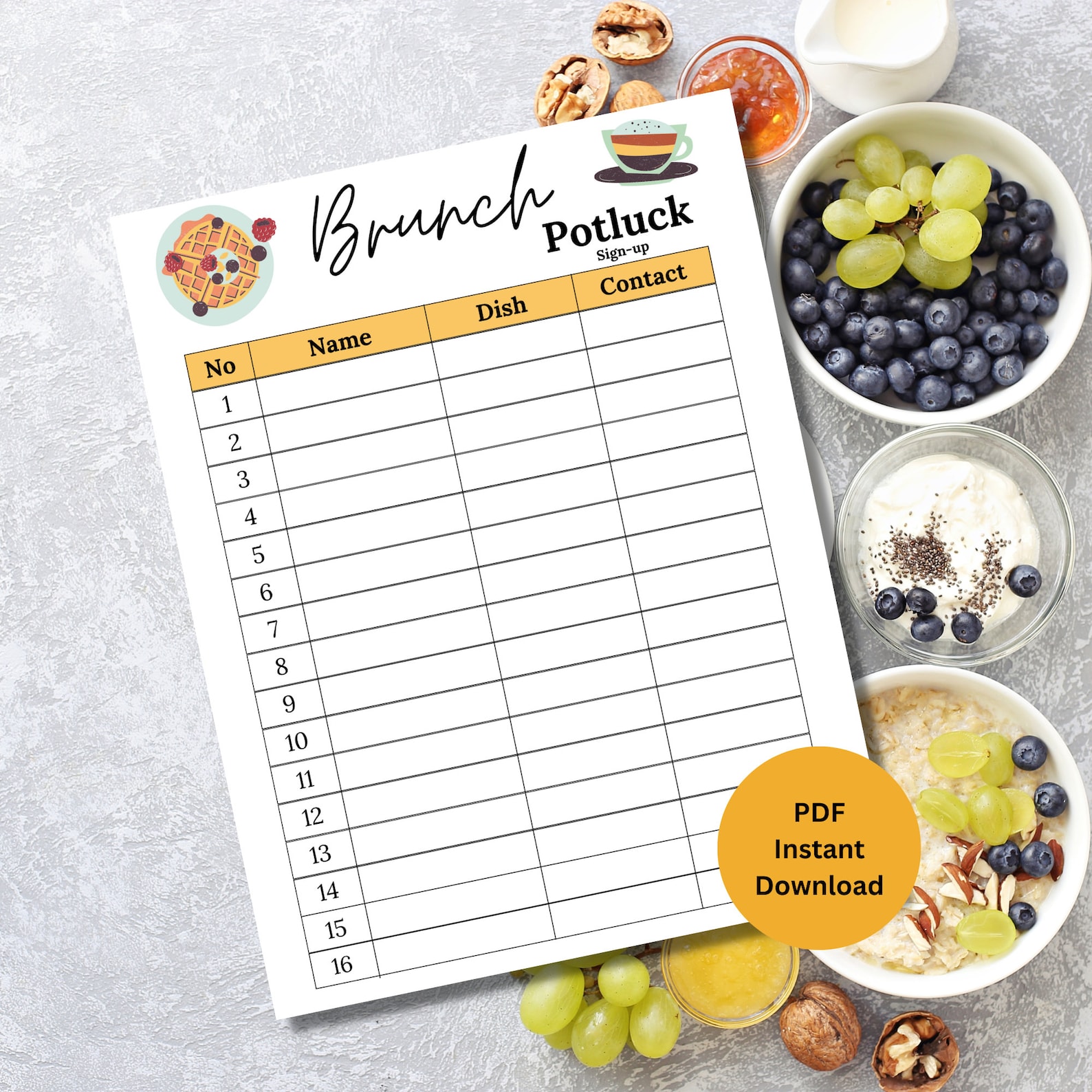 Potluck Sign up Sheet | Brunch Potluck Sign up Sheet | Brunch Potluck ...