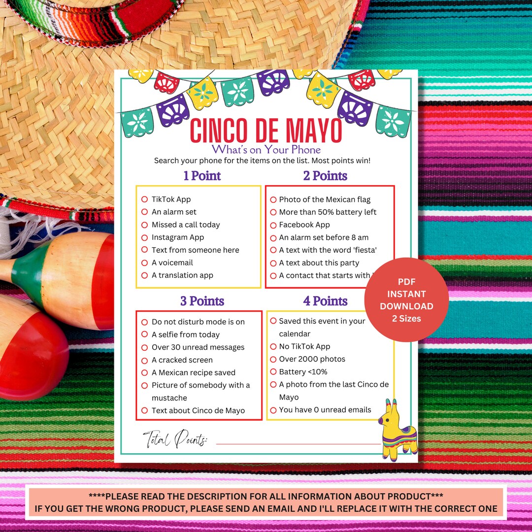 What's on Your Phone Cinco De Mayo Game | Cinco De Mayo Printable Games ...