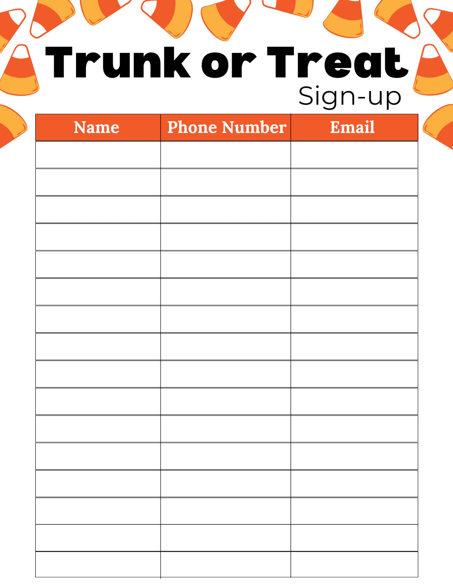 Trunk or Treat Sign up Sheet | Trunk or Treat Party Sheet | Printable ...