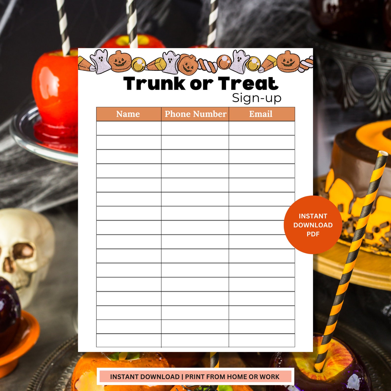 Trunk or Treat Sign up Sheet | Trunk or Treat Party Sheet | Printable ...
