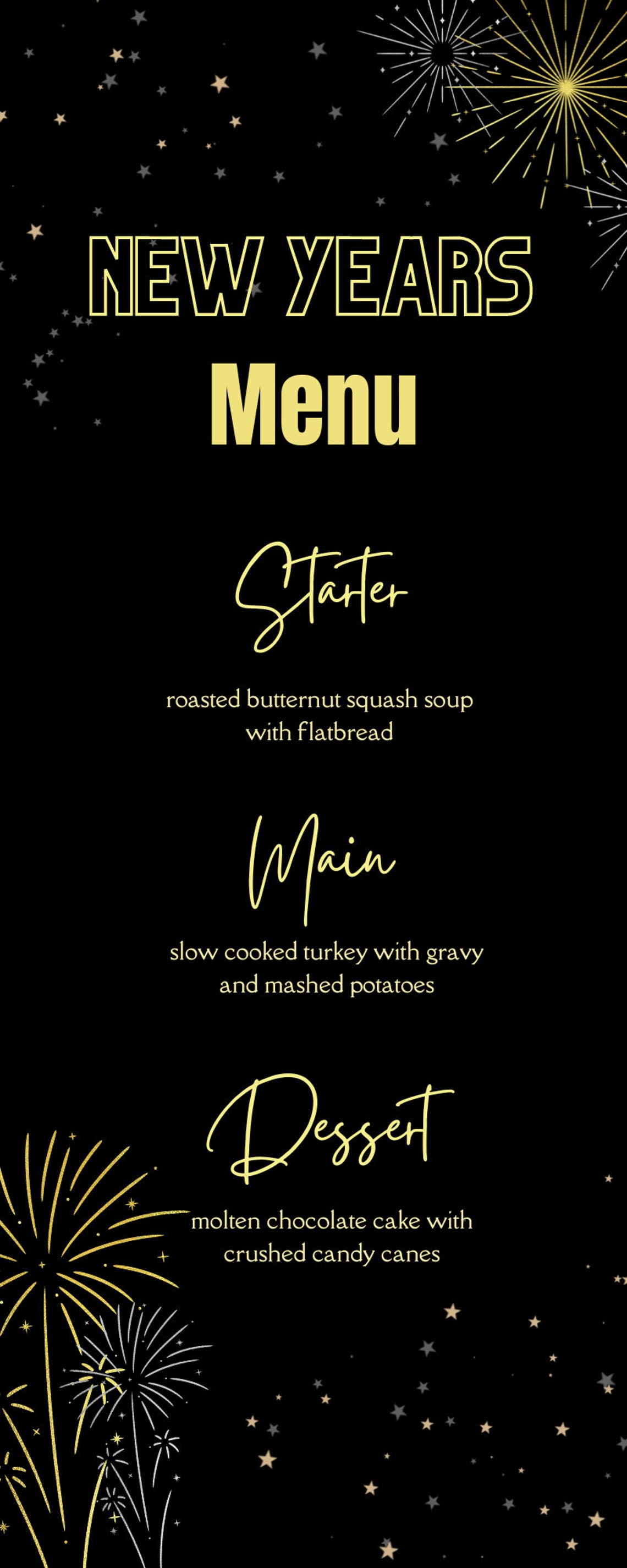 New Year's Eve New Year's Eve Menu New Year's Eve Menu Template New Year's Menu NYE Menu ...