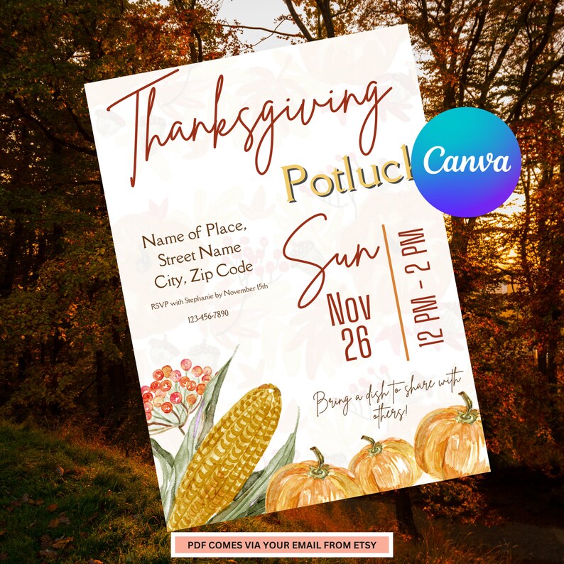 Thanksgiving Potluck Invite Template | Editable Potluck Invitation ...