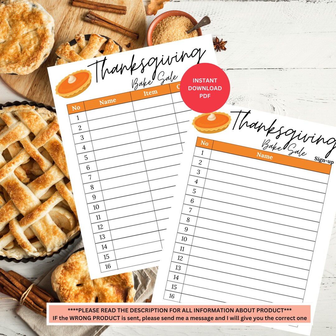 Thanksgiving Bake Sale Sign up Sheet Bake Sale Sheet Printable Bake ...