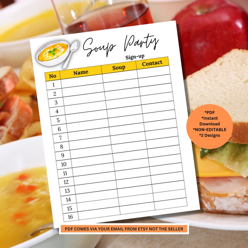 Soup Party Sign-up Sheet | Soup Party Sheet | Soup Cookoff | Friends ...
