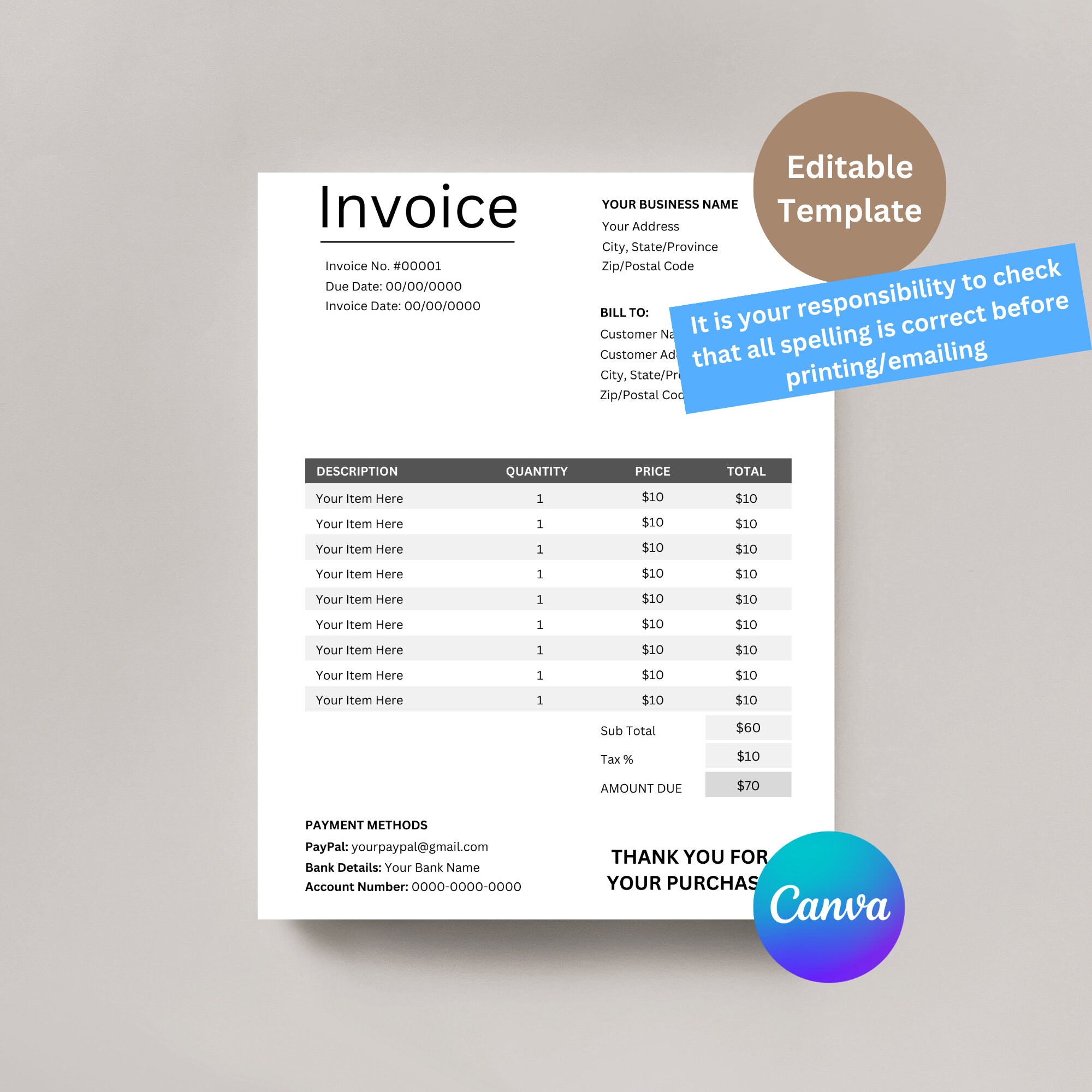 Invoice Template Download Invoice Template Canva Editable Template ...