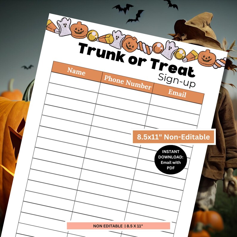 Trunk or Treat Sign up Sheet | Trunk or Treat Party Sheet | Printable ...