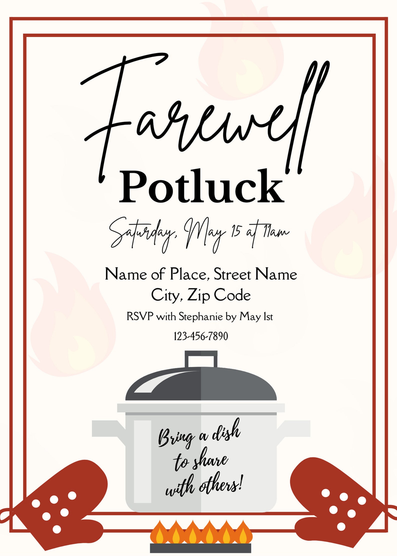 Farewell Potluck Invite Template Editable Potluck Invitation Potluck ...