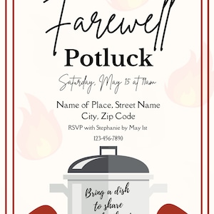 Farewell Potluck Invite Template | Editable Potluck Invitation ...