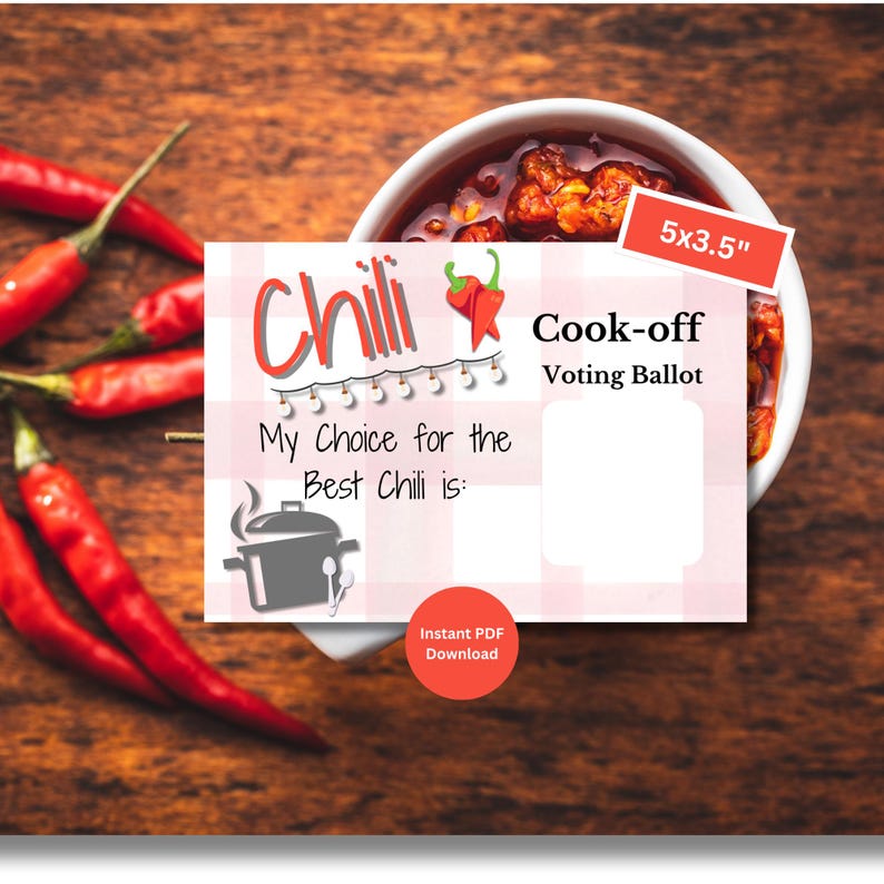 Chili Cook-off Party Voting Ballot Cards| Chili Cookoff | Chili Cook ...