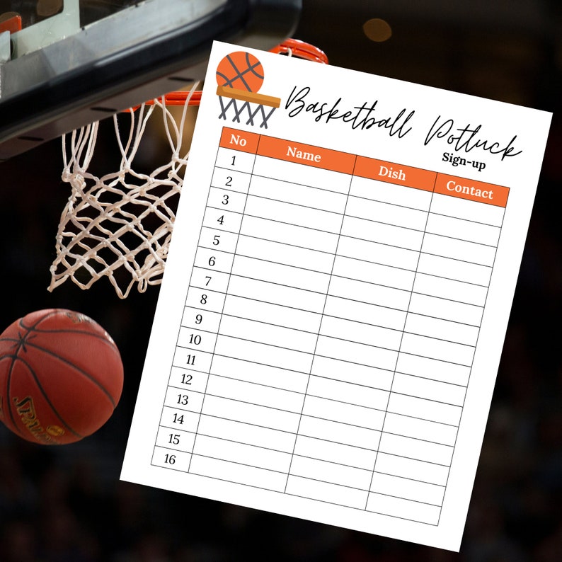 Basketball Potluck Sign up Sheet | Basketball Potluck Sheet | Sports ...