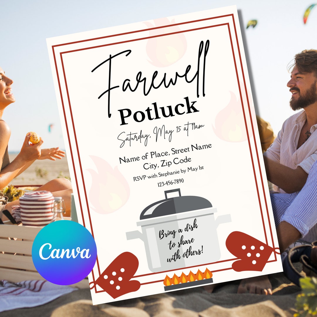 Farewell Potluck Invite Template | Editable Potluck Invitation ...