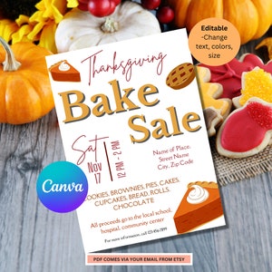 Thanksgiving Bake Sale Invite Template |bake Sale | Dessert Invite ...