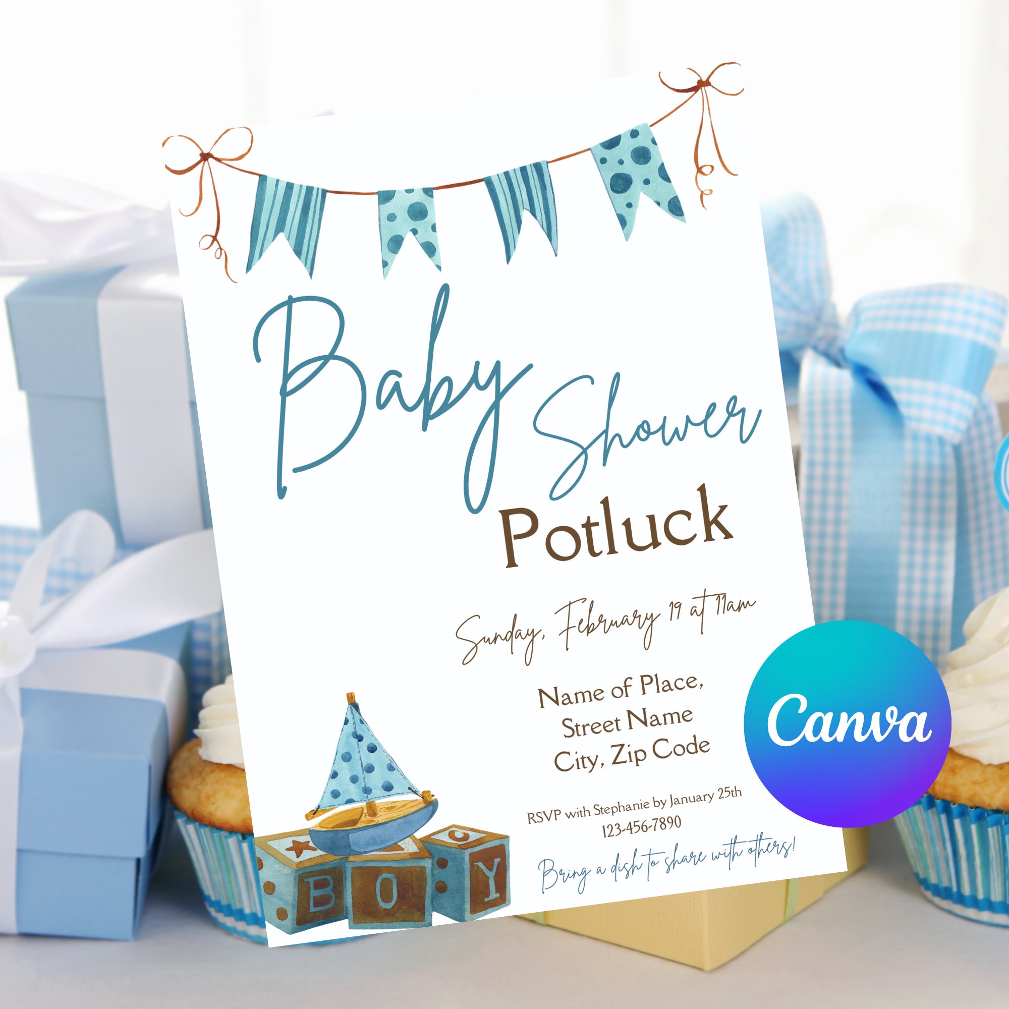 Baby Shower Potluck Invitation Template Baby Boy Shower Potluck Invite ...