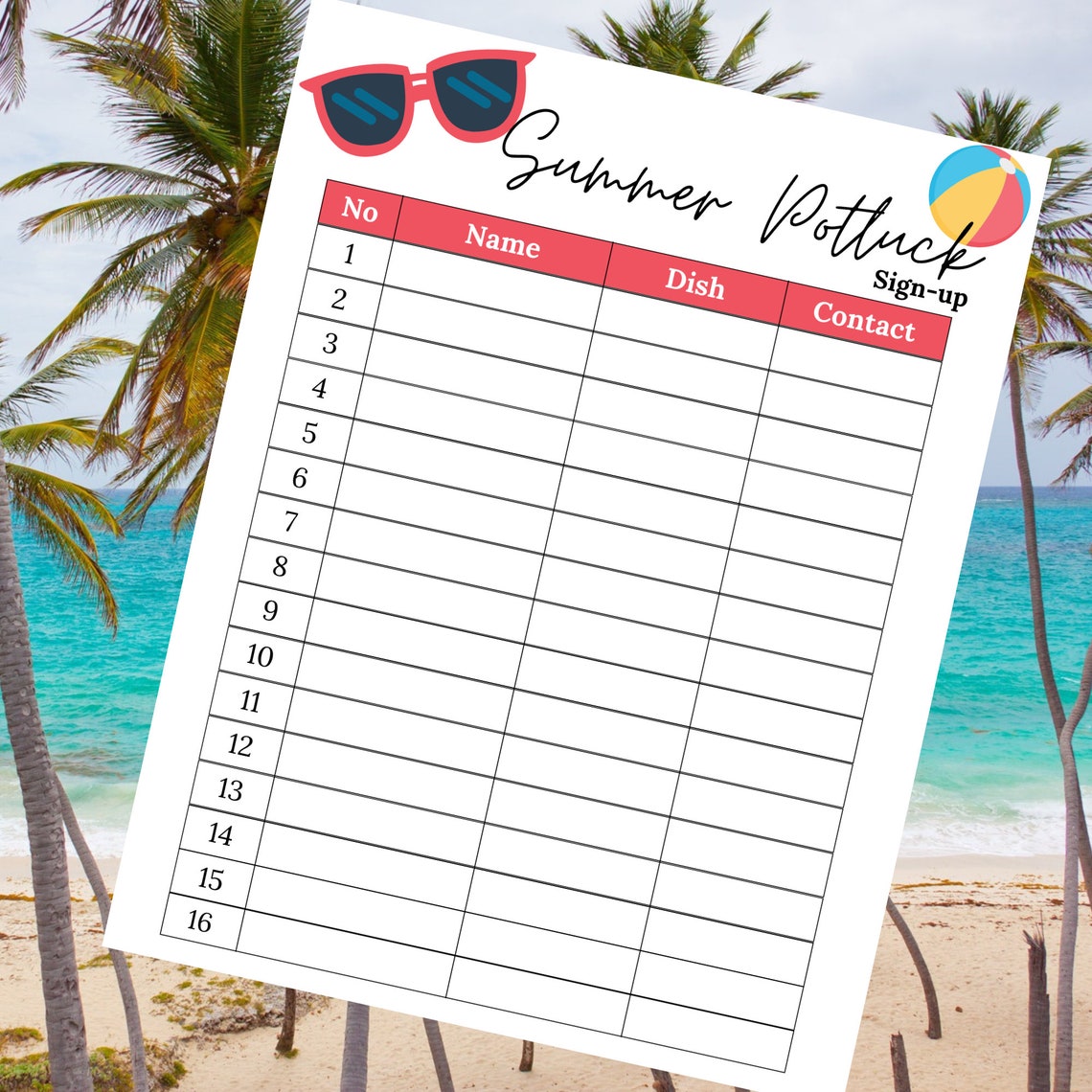 Summer Potluck Sign up Sheet Summer Potluck Sheet Summer Potluck ...