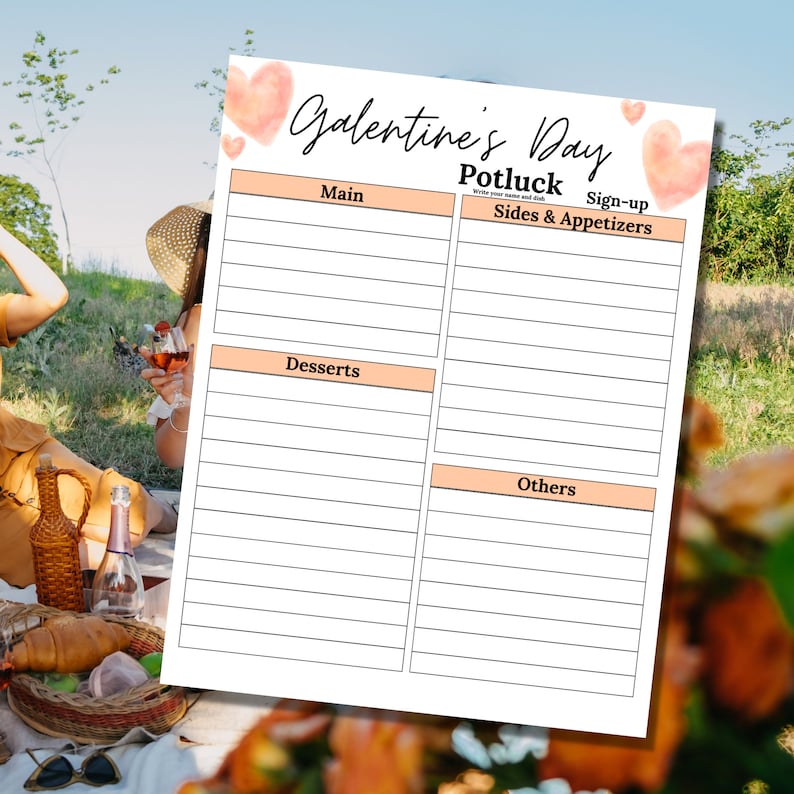 Potluck Sign up Sheet | Galentine's Day Potluck Sign up Sheet ...