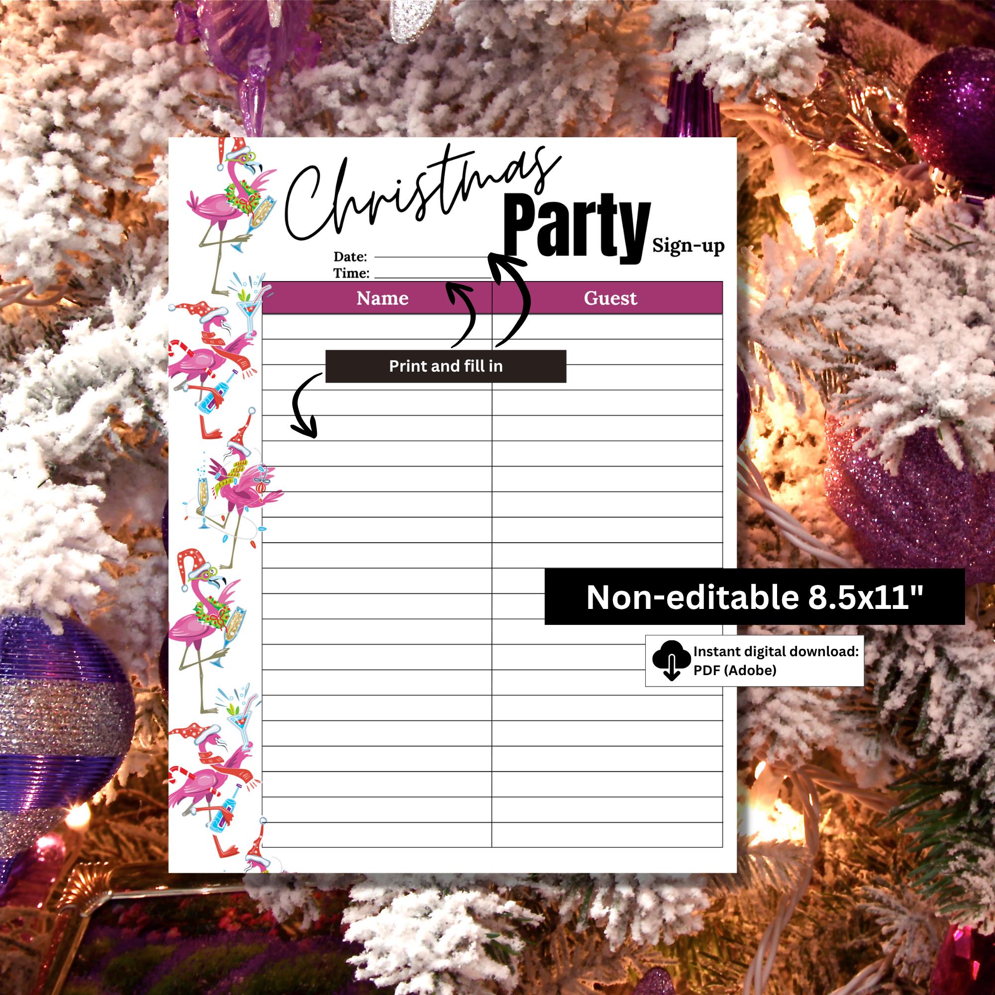 Christmas Party Sign up Sheet | Christmas Sign up | Party Sign up Sheet ...