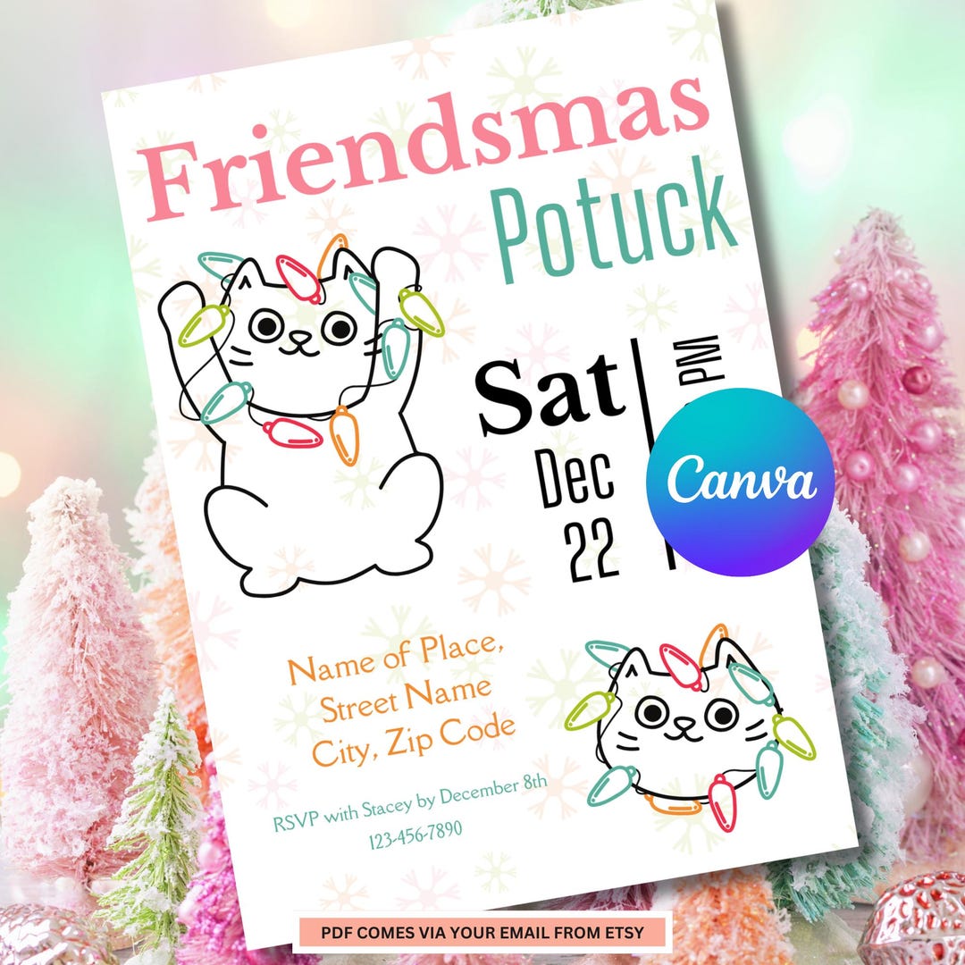 Friendsmas Potluck Template Cats | Friendsmas Christmas Potluck ...