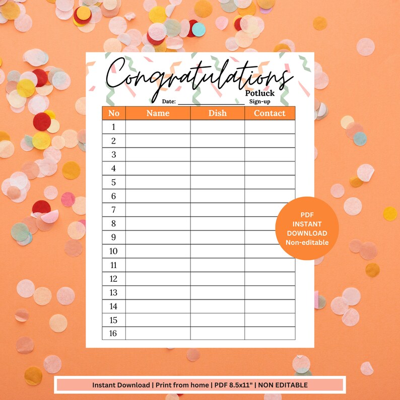 Congratulations Potluck Sign up Sheet Wedding Potluck Sign - Etsy