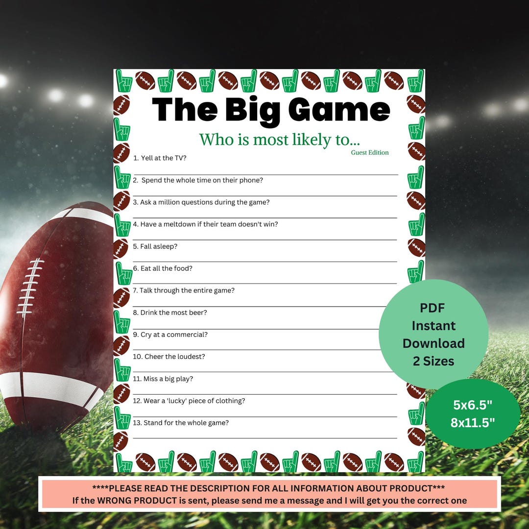 The Big Game Party Games | the Big Game Who is Most Likely to Bingo ...