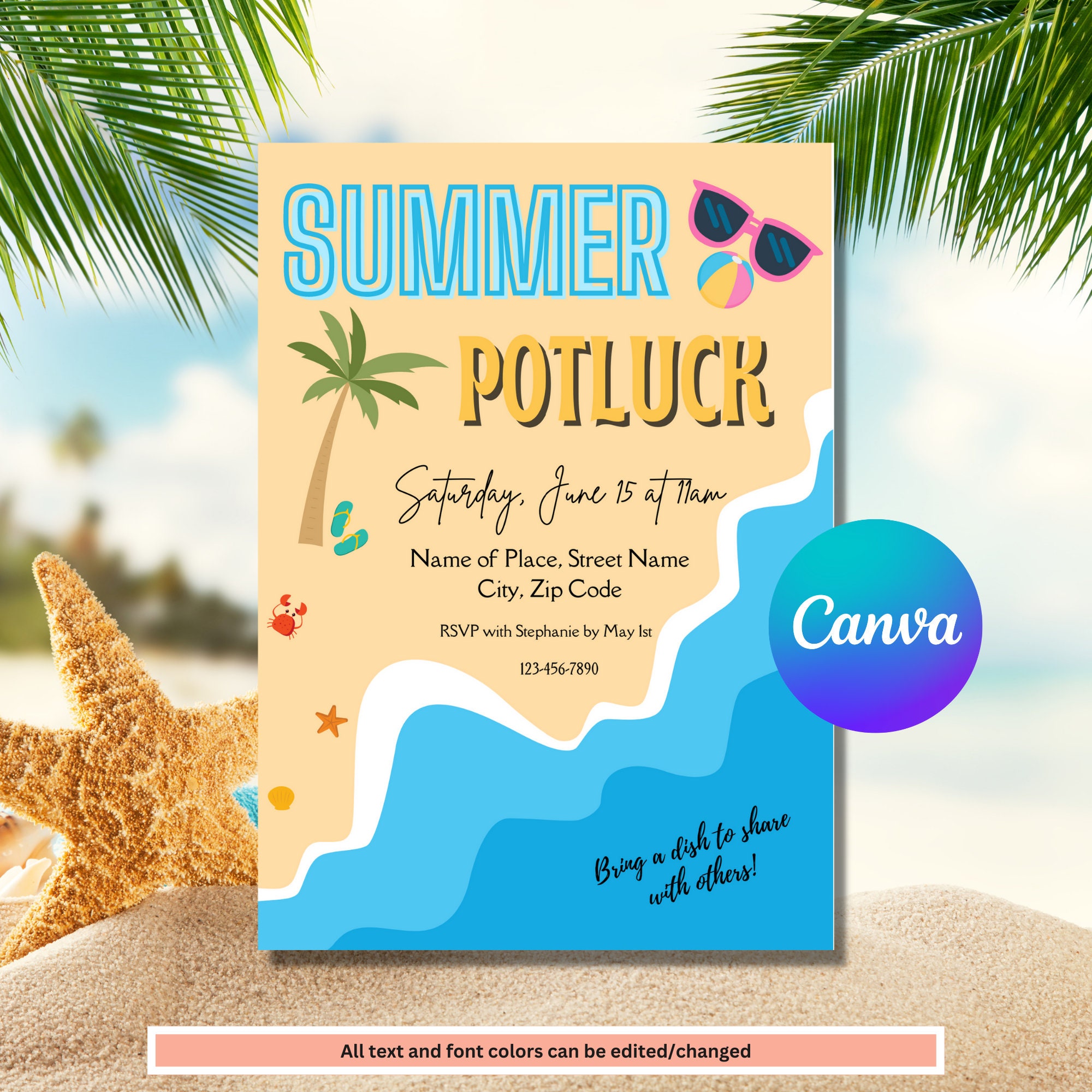 Summer Potluck Invite Template | Editable Potluck Invitation | Potluck ...