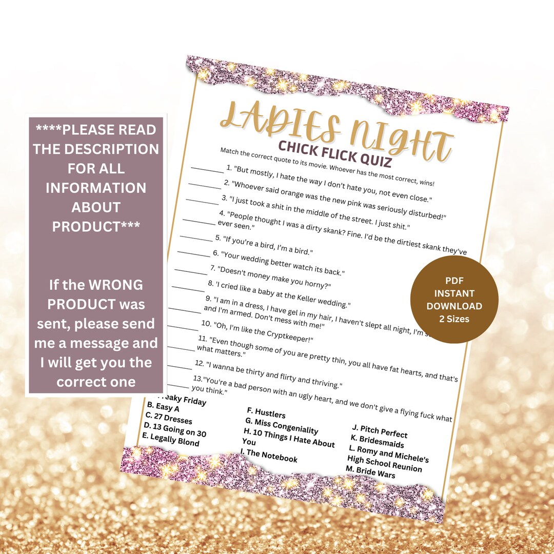 Chick Flick Quiz Ladies Night Out Games Girls Night Out Girls Night in ...