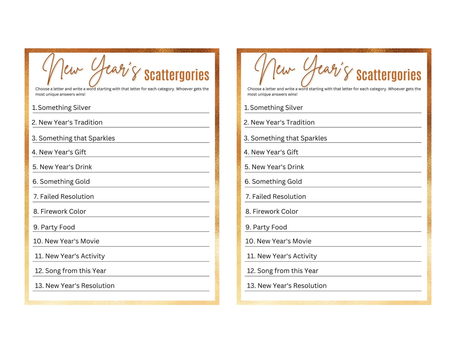 New Year's Scattergories | New Year Eve Games | Family New Year's Games ...
