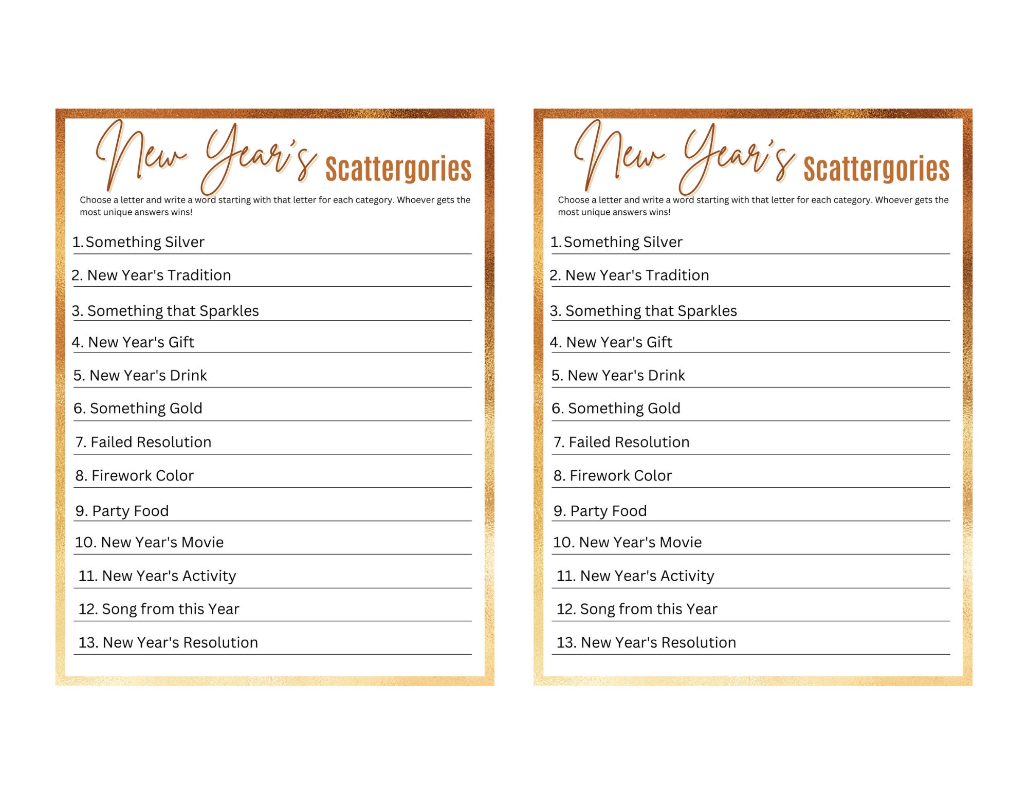 New Year's Scattergories | New Year Eve Games | Family New Year's Games ...