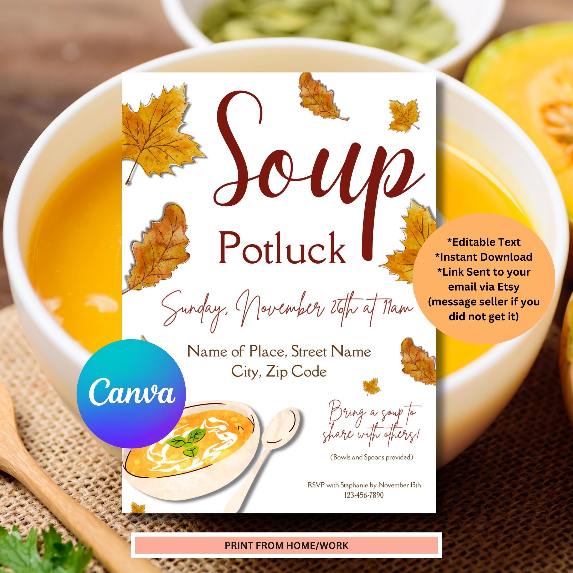 Soup Potluck Party Invite Template | Editable Soup Potluck | Fall Soup ...
