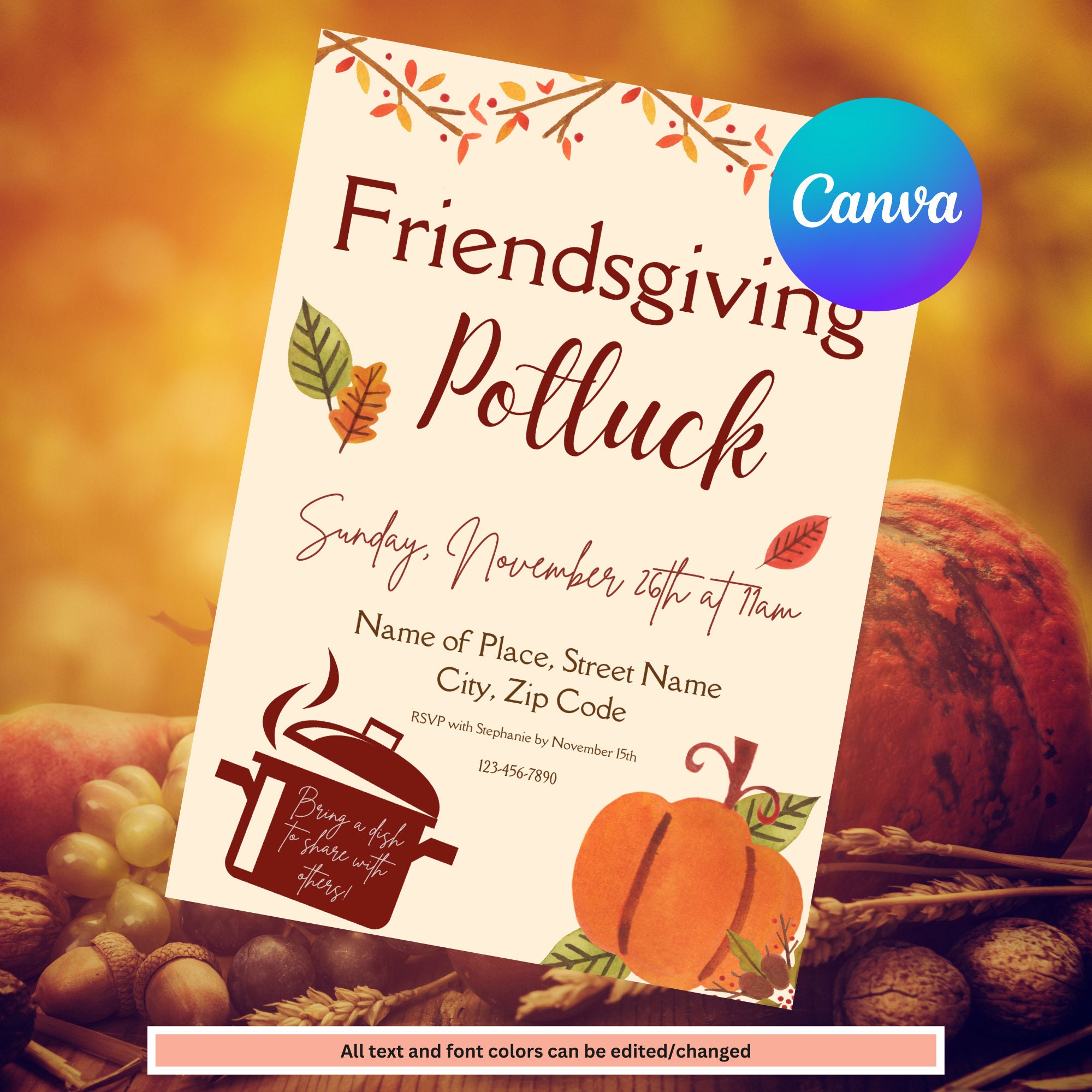 Friendsgiving Potluck Invite Template | Editable Potluck Invitation ...