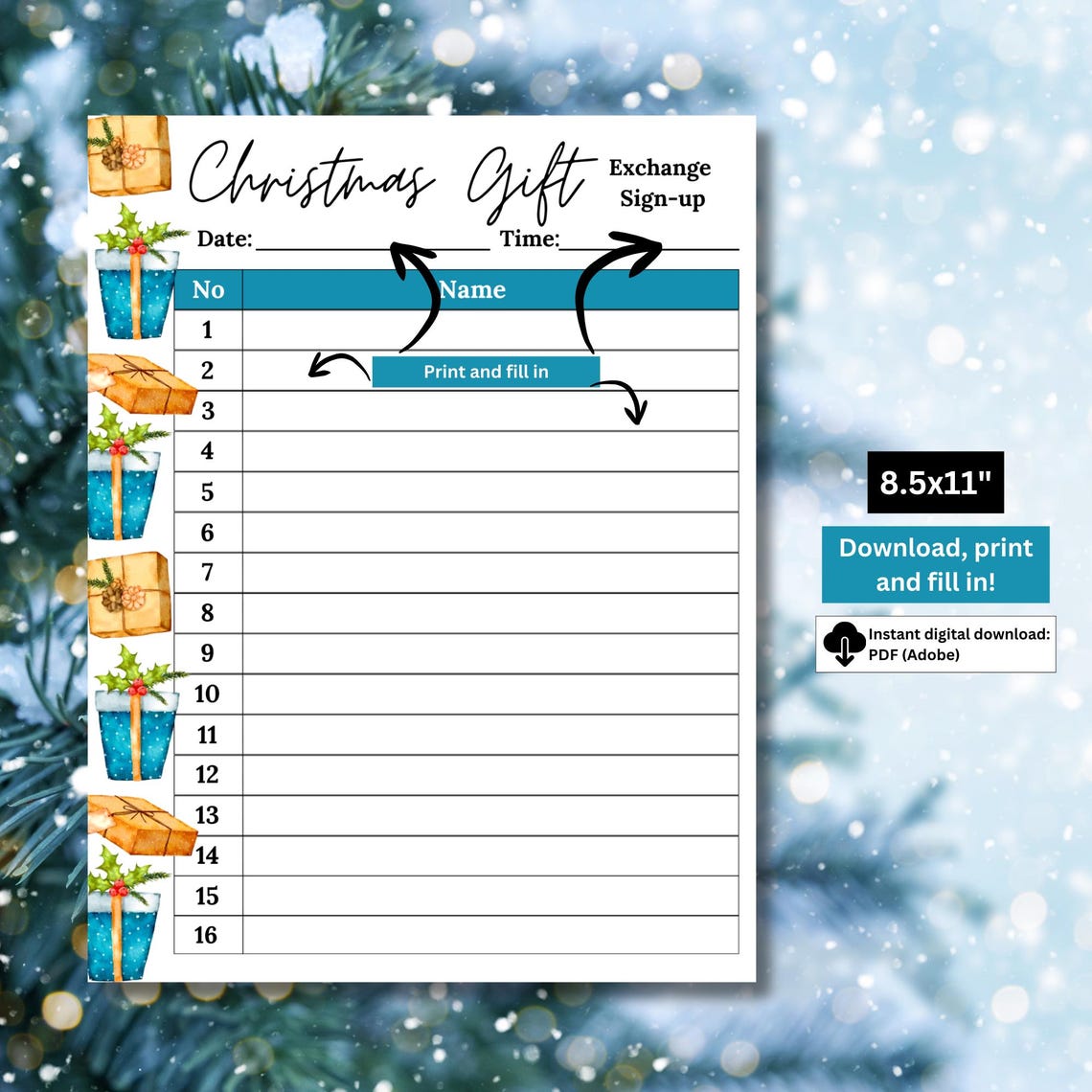 Christmas Gift Exchange Sign up Sheet | Gift Exchange Sign up Sheet ...