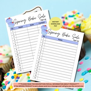Spring Bake Sale Sign up Sheet | Bake Sale Sheet | Printable Bake Sale ...