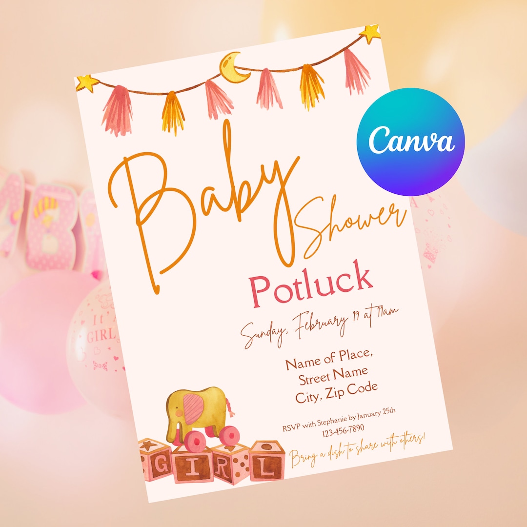 Baby Shower Potluck Invitation Template | Baby Girl Shower Potluck ...