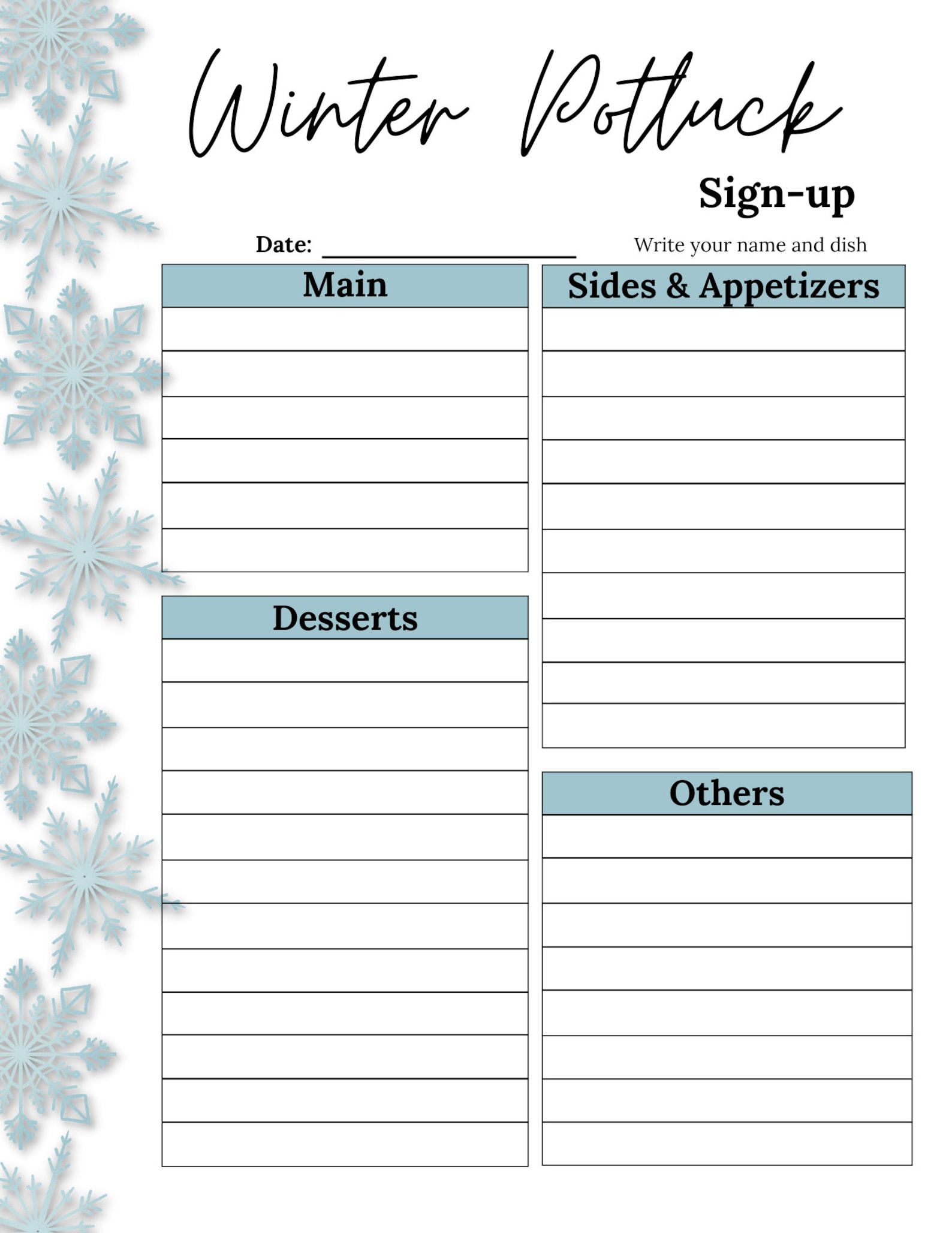 Potluck Sign up Sheet Winter Potluck Sign up Sheet Christmas Potluck ...